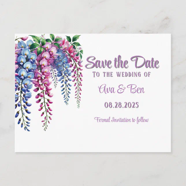 Pretty Purple and Pink Wisteria Save The Date Card | Zazzle