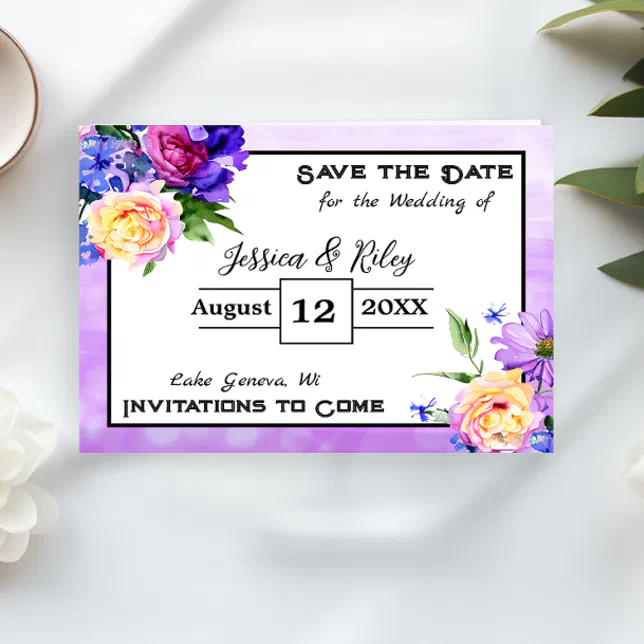 Pretty Purple Flowers Floral Save the Date Invitation | Zazzle