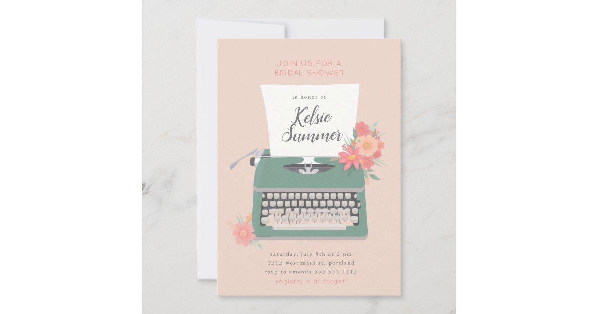 Pretty typewriter and flowers Bridal Shower Invitation | Zazzle
