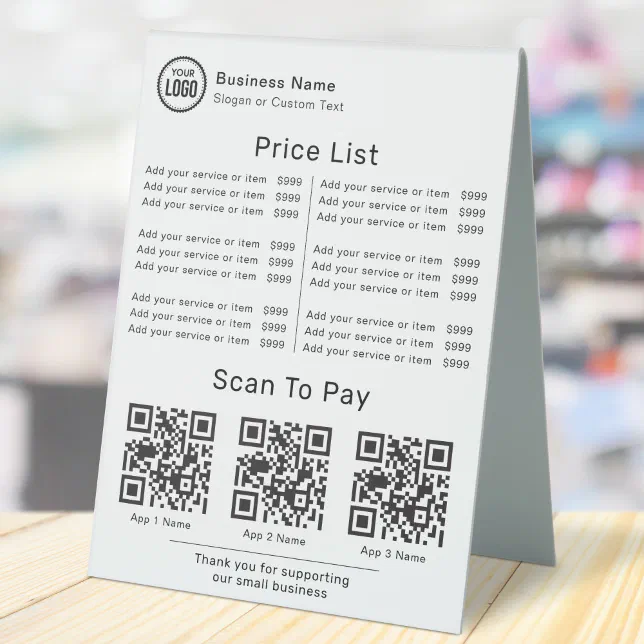 Price List With Business Logo QR Code Scan To Pay | Zazzle