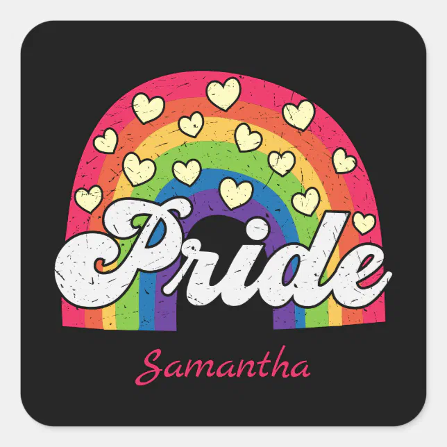 Pride Rainbow and Hearts | LGBTQ Square Sticker | Zazzle