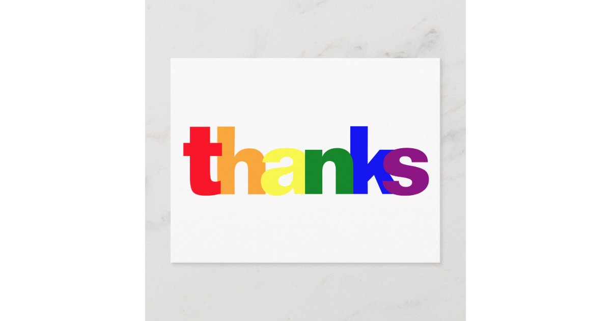 Pride Rainbow Colours Thank You Postcard | Zazzle