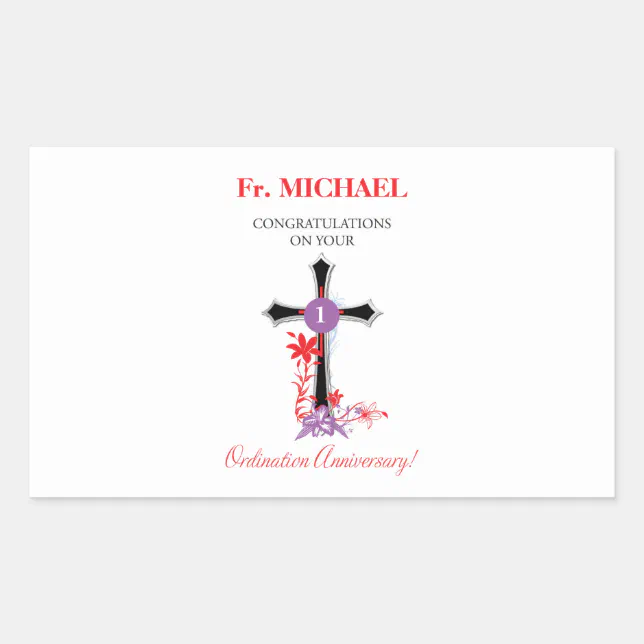 Priest Ordination Anniversary Black Cross Rectangular Sticker | Zazzle