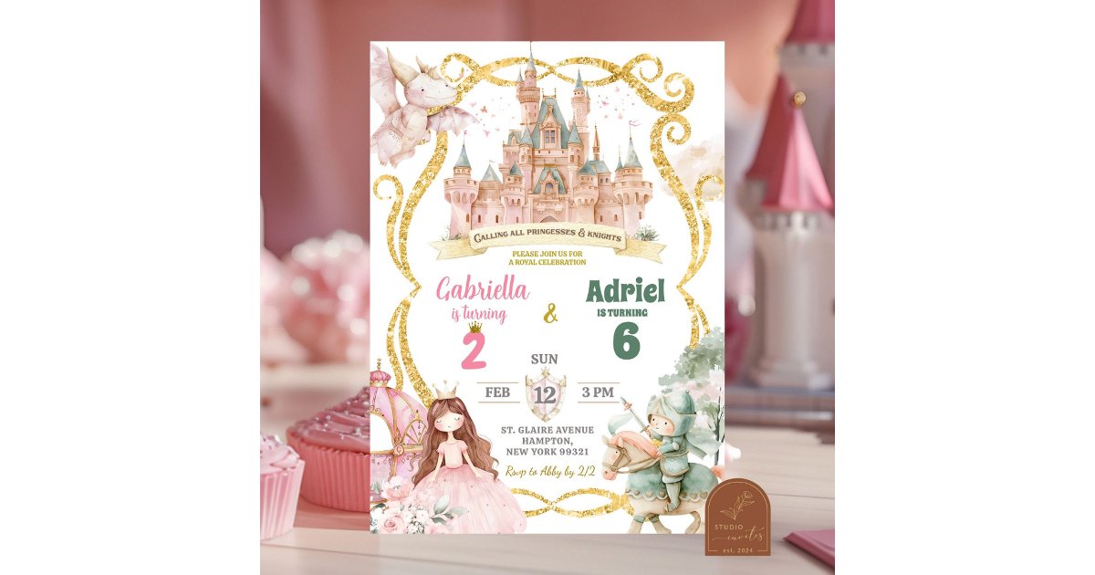 Princess and Knight Boy Girl Joint Birthday Invitation | Zazzle