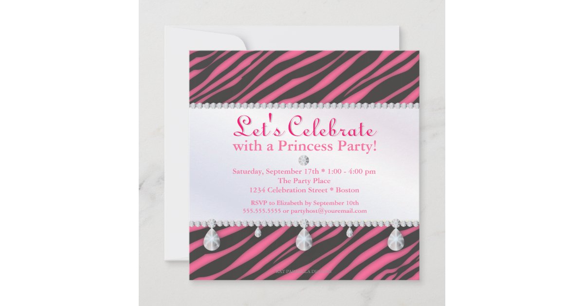 Princess Party Zebra Stripes in Pink Birthday Invitation | Zazzle