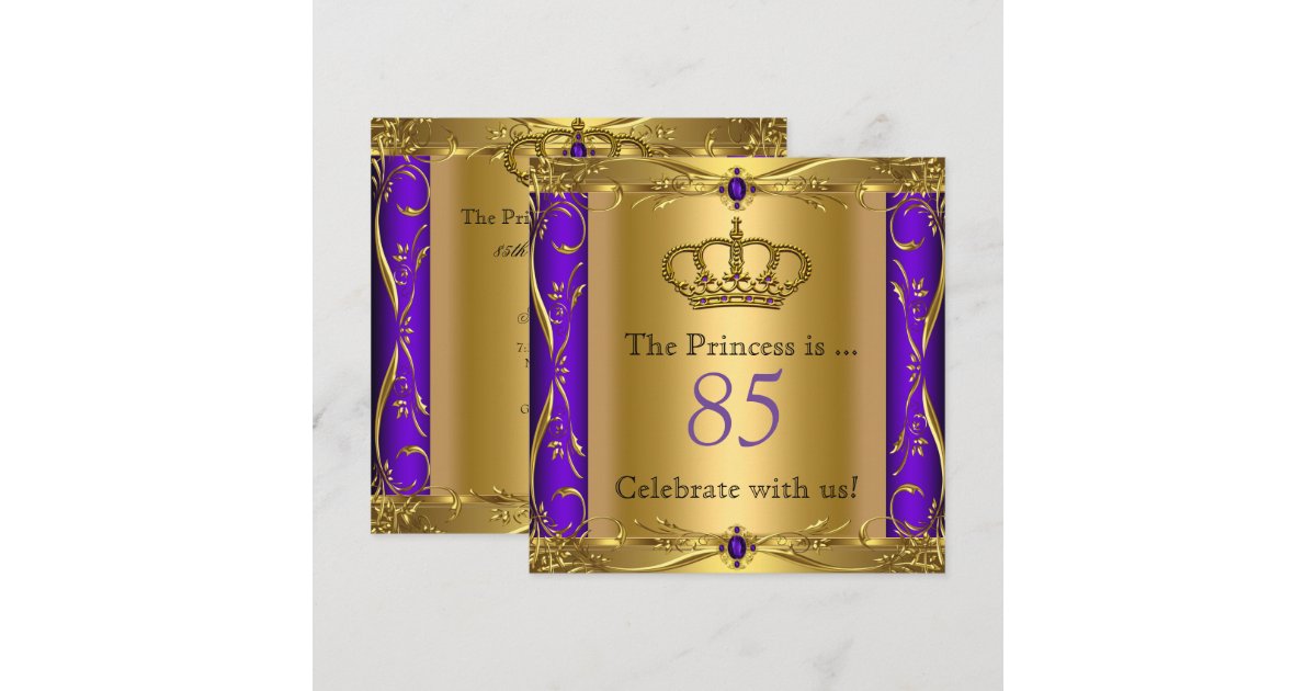Princess Regal Purple Gold 85th Birthday Party Invitation | Zazzle