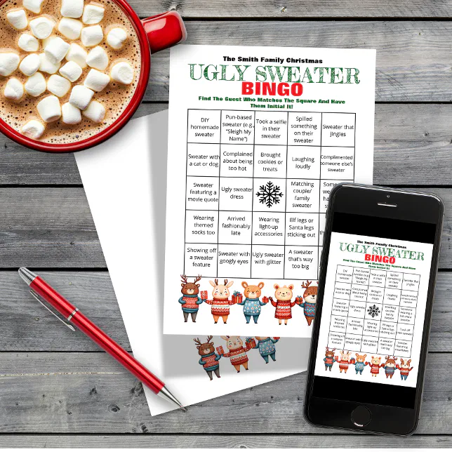Printable Christmas Bingo-Ugly Sweater Party Game Invitation | Zazzle