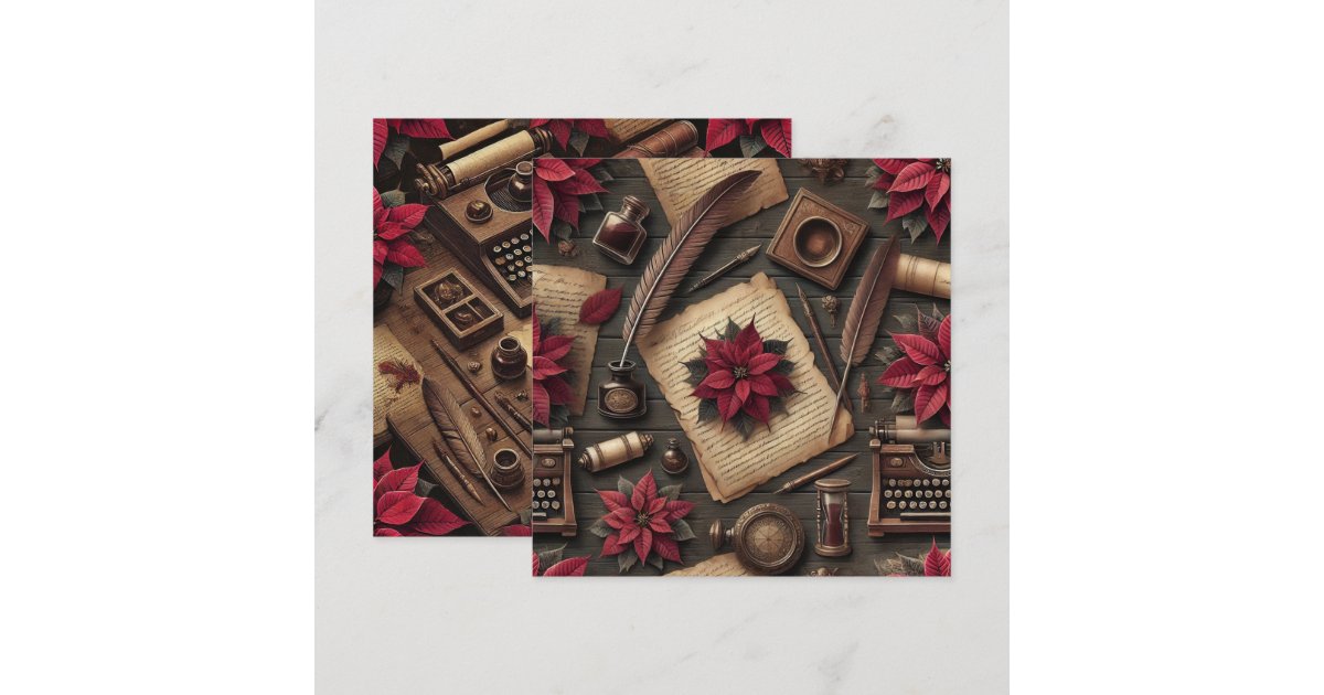 Printable Dark Academia Poinsettia Desk Scrapbook Invitation | Zazzle