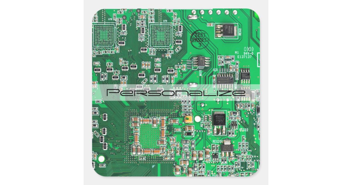 Printed Circuit Assembly PCB Green Circuit Board Square Sticker | Zazzle