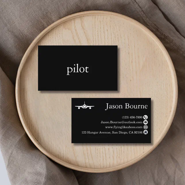 Professional Black White Employee Aviation Company Business Card | Zazzle