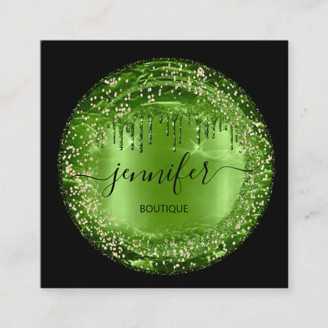 Professional Boutique Shop Glitter Drip Greenery Square Business Card ...