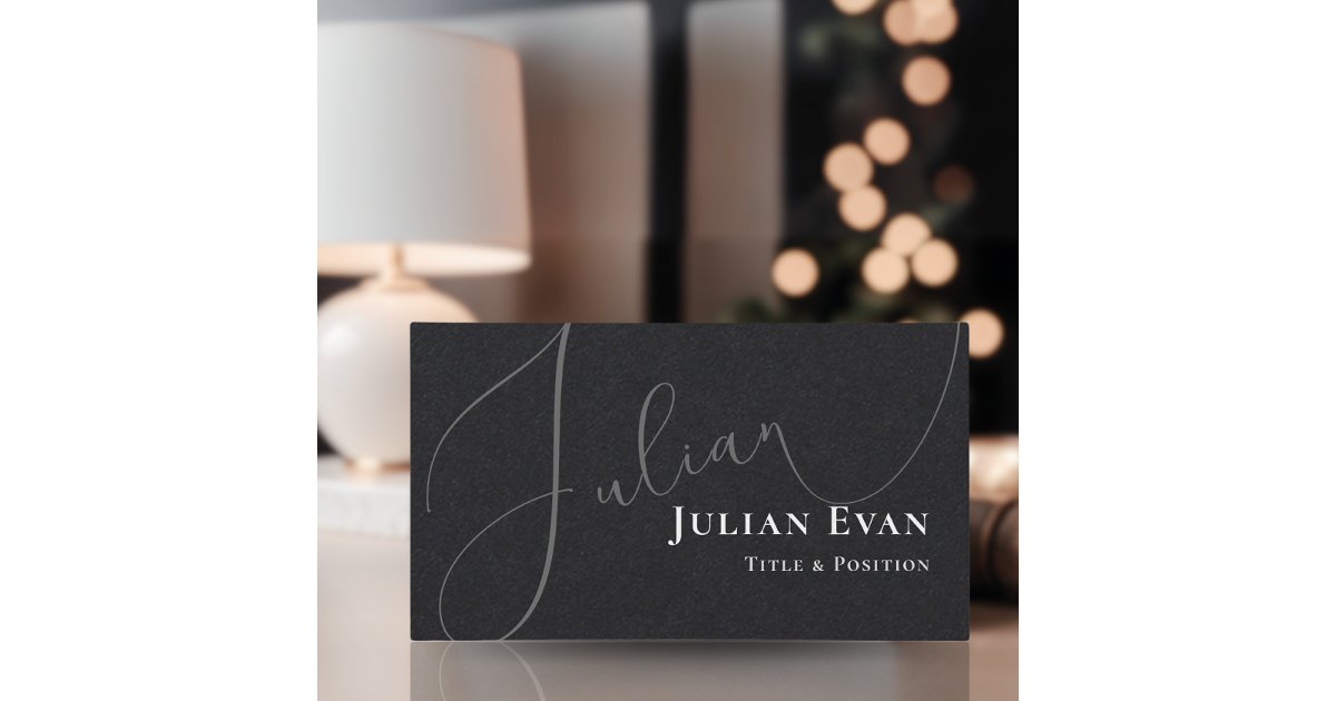 Professional Cursive Script Black Business Card | Zazzle