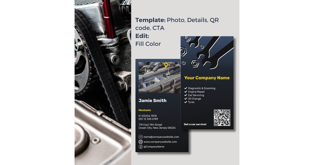 Professional Custom Blue QR Code Auto Mechanic Business Card | Zazzle