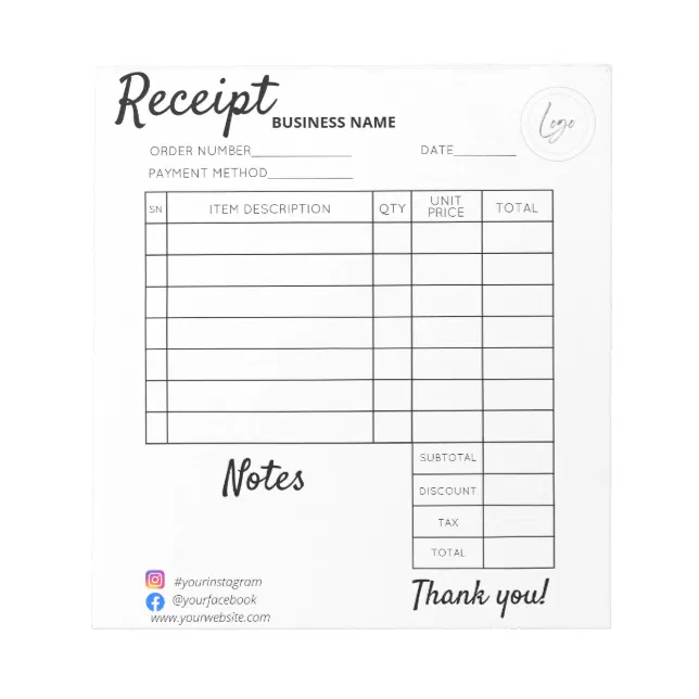 Professional Custom receipts for business Notepad | Zazzle