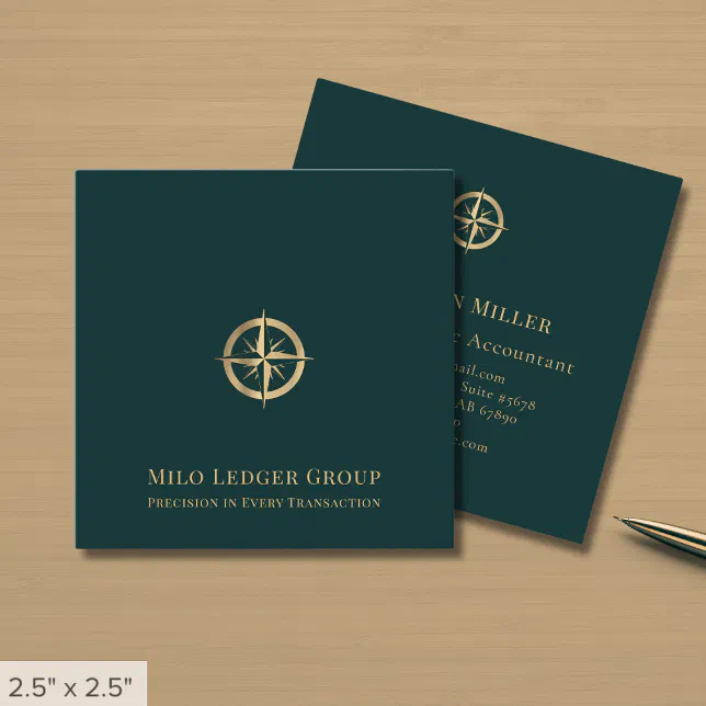 Professional Gold Compass Logo Square Business Card | Zazzle