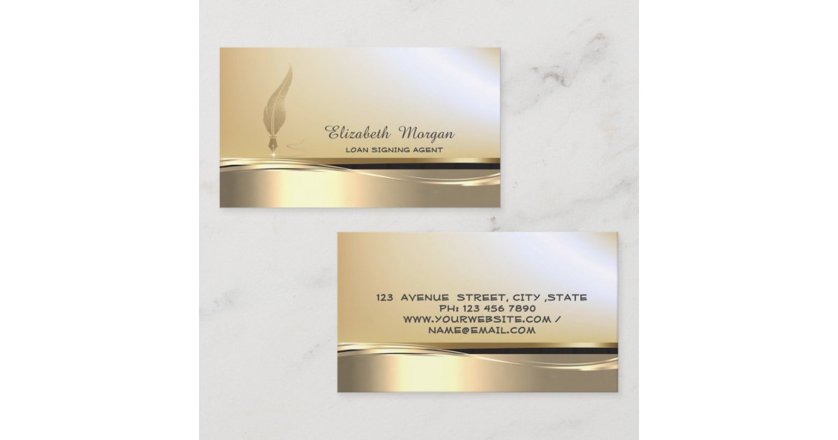 Professional Gold Glitter Feather Stripe Notary Business Card | Zazzle