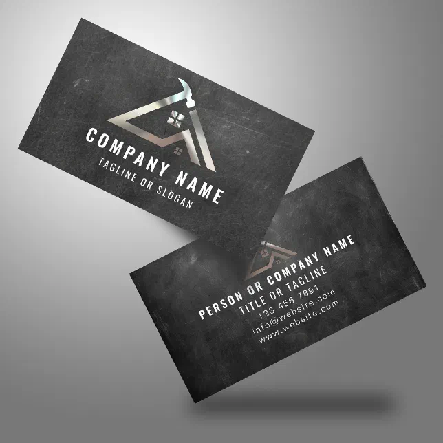 Professional Handyman Logo Silver Contractor Business Card | Zazzle