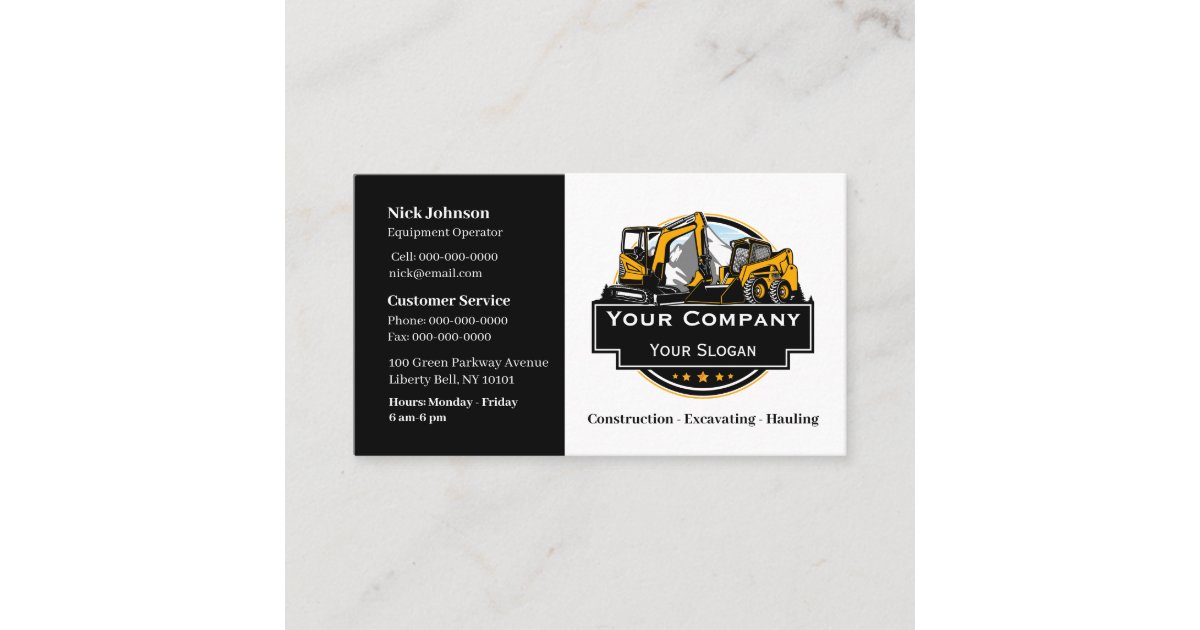 Professional Heavy Equipment Construction Company Business Card | Zazzle