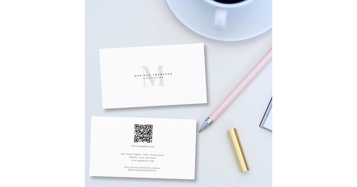 Professional Luxury Monogrammed Minimalist QR Code Business Card | Zazzle