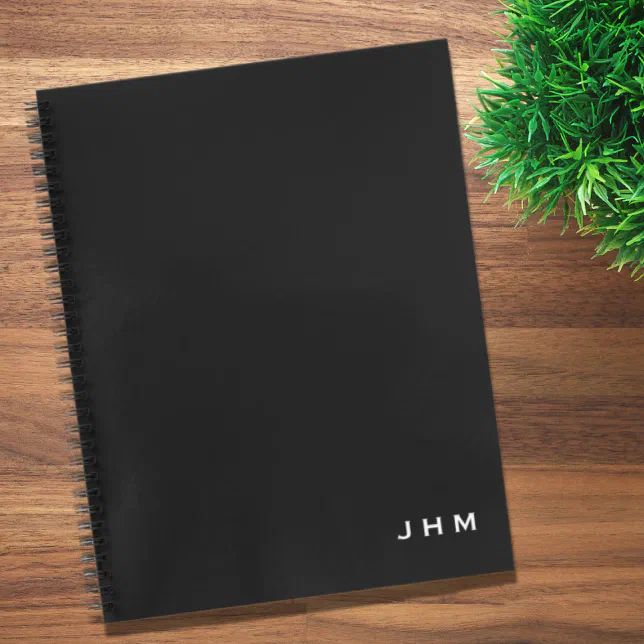 Professional Minimal Black White Monogram Initials Notebook | Zazzle