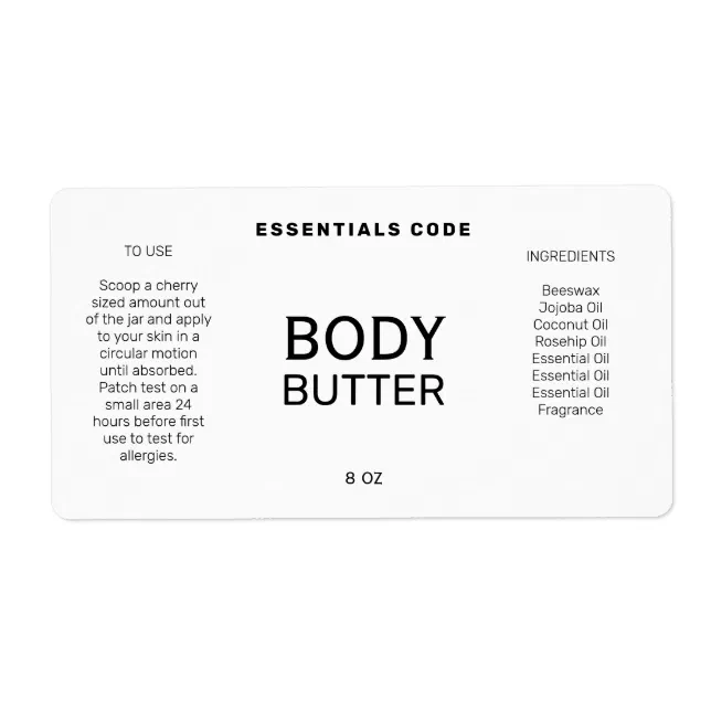 Professional Minimalist White Body Butter Labels | Zazzle