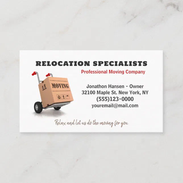 Professional Moving Company Dolly Mover Service Business Card | Zazzle