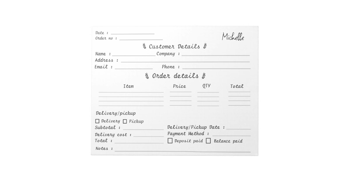 Professional Pastry Cupcake Bakery Order Form Notepad | Zazzle