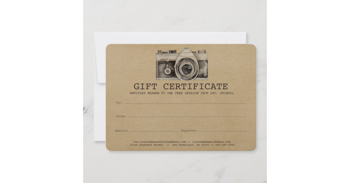 Professional Photographer Camera Gift Certificate | Zazzle