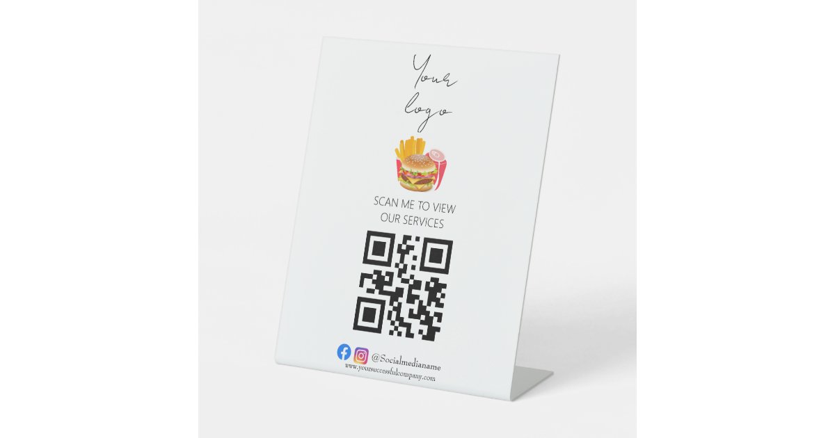 Professional qr code contactless menu pedestal sign | Zazzle