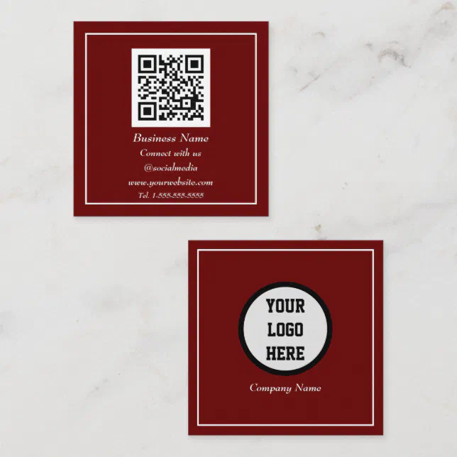 Professional QR Code Scannable Burgundy Maroon Square Business Card ...