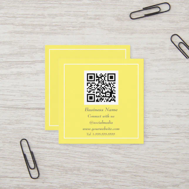 Professional QR Code Scannable Yellow Modern Square Business Card | Zazzle