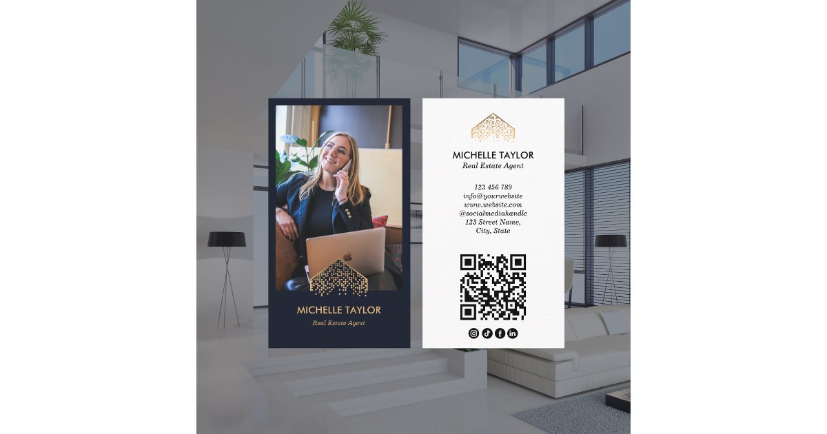 Professional Real Estate Logo Photo QR Code Business Card | Zazzle
