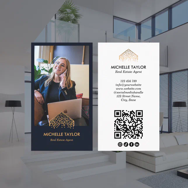 Professional Real Estate Logo Photo QR Code Business Card | Zazzle