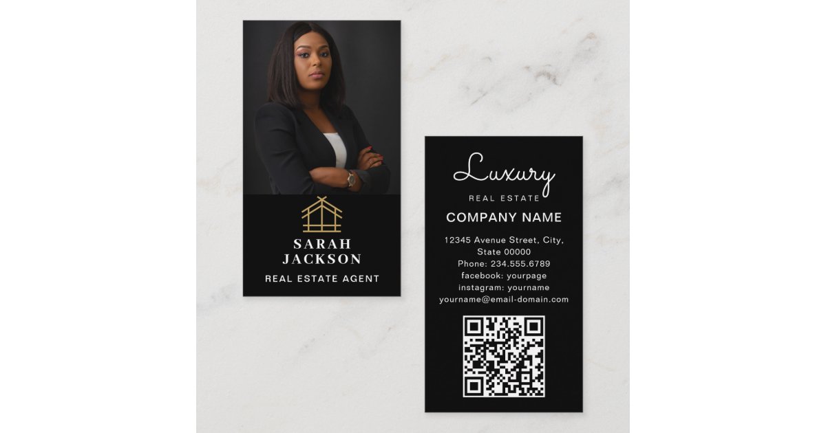 Professional Real Estate Realtor Add Photo QR Code Business Card | Zazzle