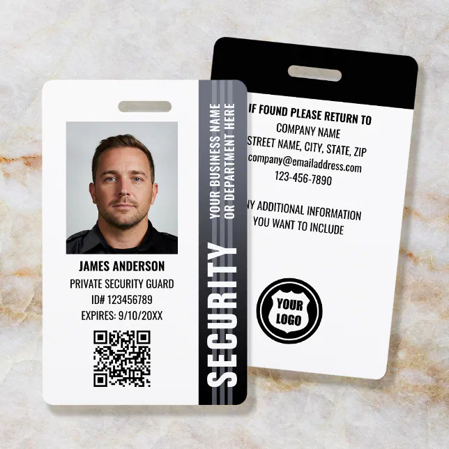 Professional Security Guard Officer ID Photo Grey ID Badge | Zazzle