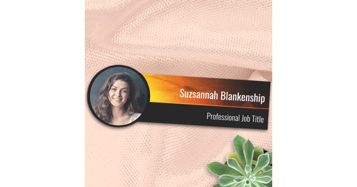 Professional Sunset Art Custom Photo Name Tag | Zazzle