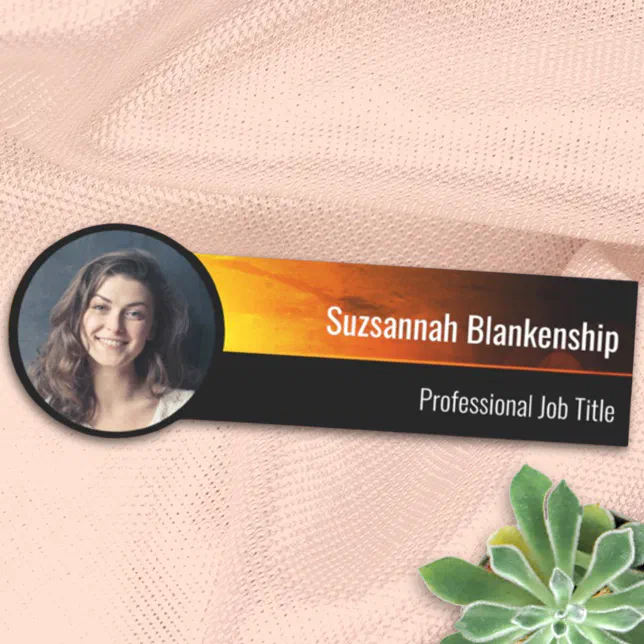 Professional Sunset Art Custom Photo Name Tag | Zazzle