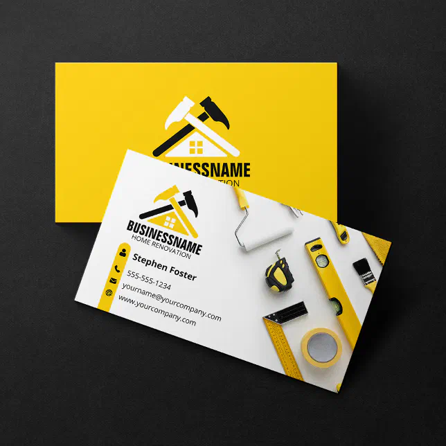 Professional Yellow Home Renovation Construction Business Card | Zazzle