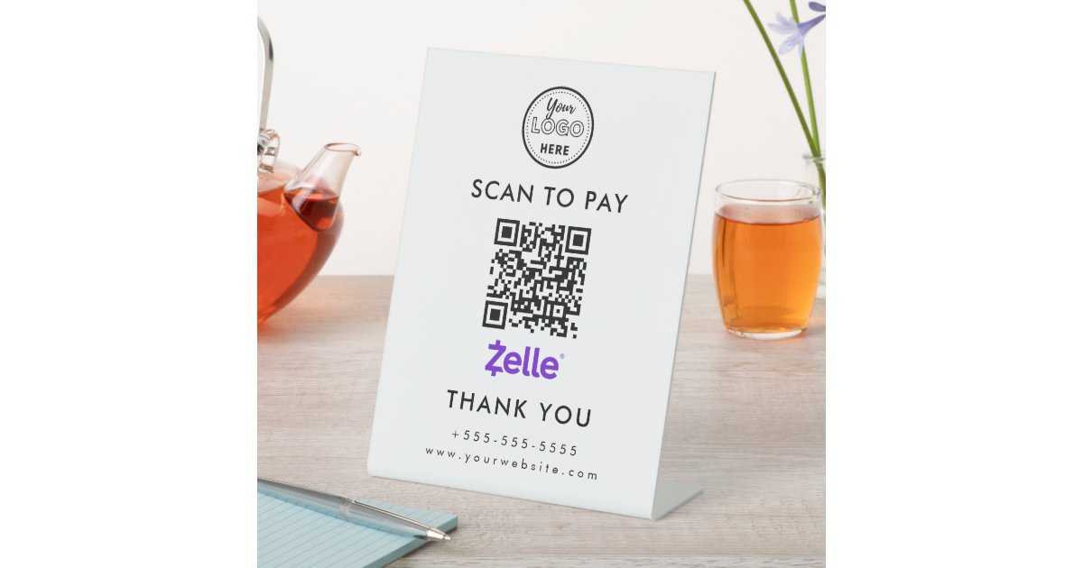 Professional Zelle QR Code Scan to Pay Logo White Pedestal Sign | Zazzle