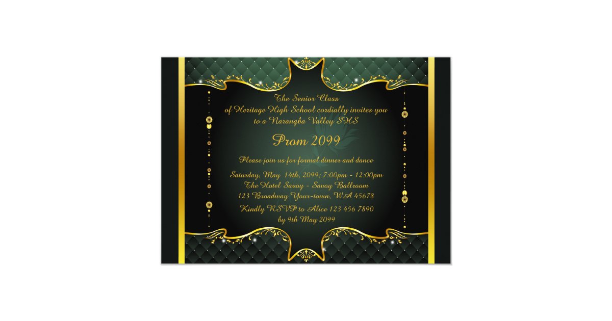 Prom invitation,Prom, Prom Senior,elegant, green Invitation | Zazzle.co.uk