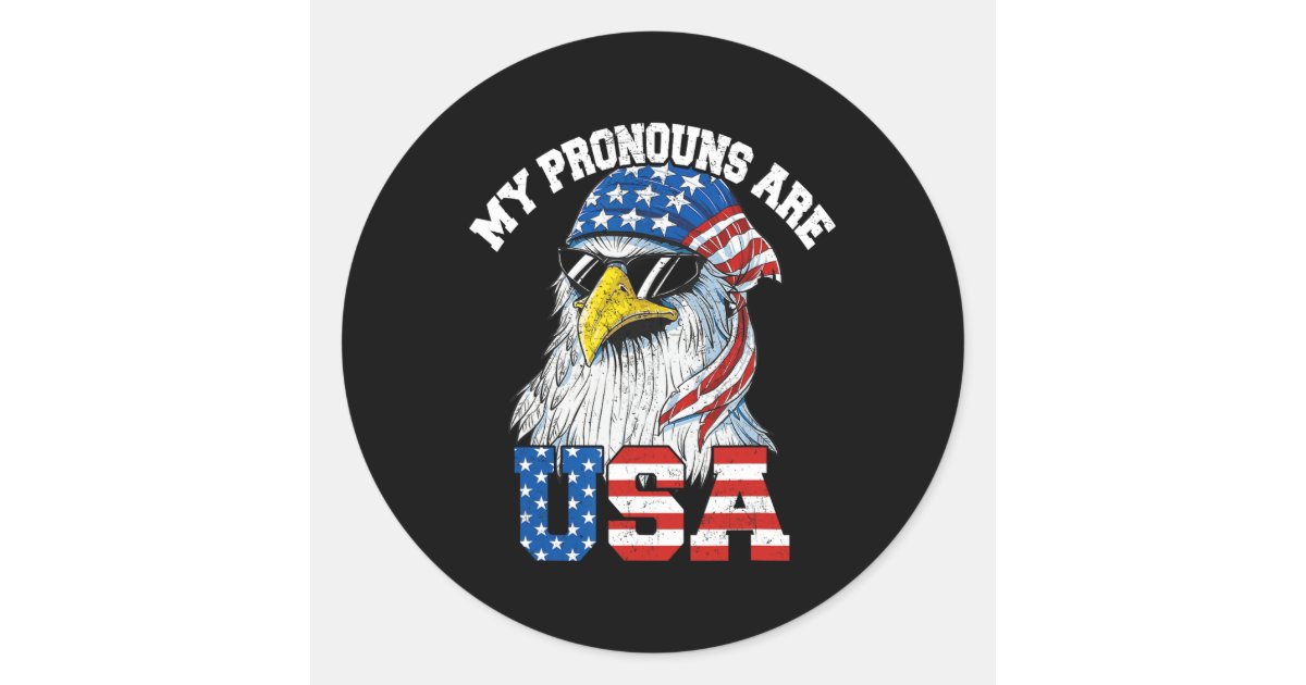 Pronouns Are Usa Patriotic Eagle Funny 4th Of July Classic Round ...
