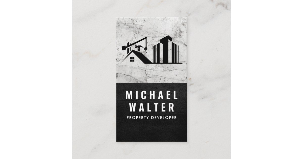 Property Developer Logo | Marble | Leather Business Card | Zazzle