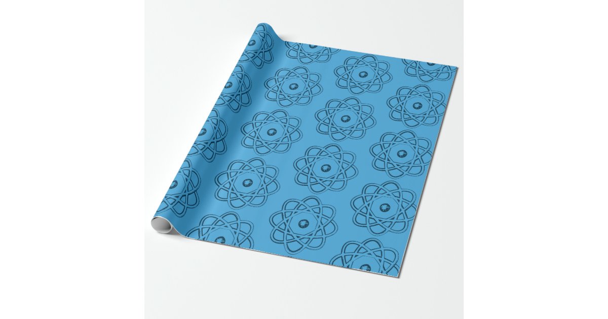Prussian Blue on Blue Atom Symbols Wrapping Paper | Zazzle