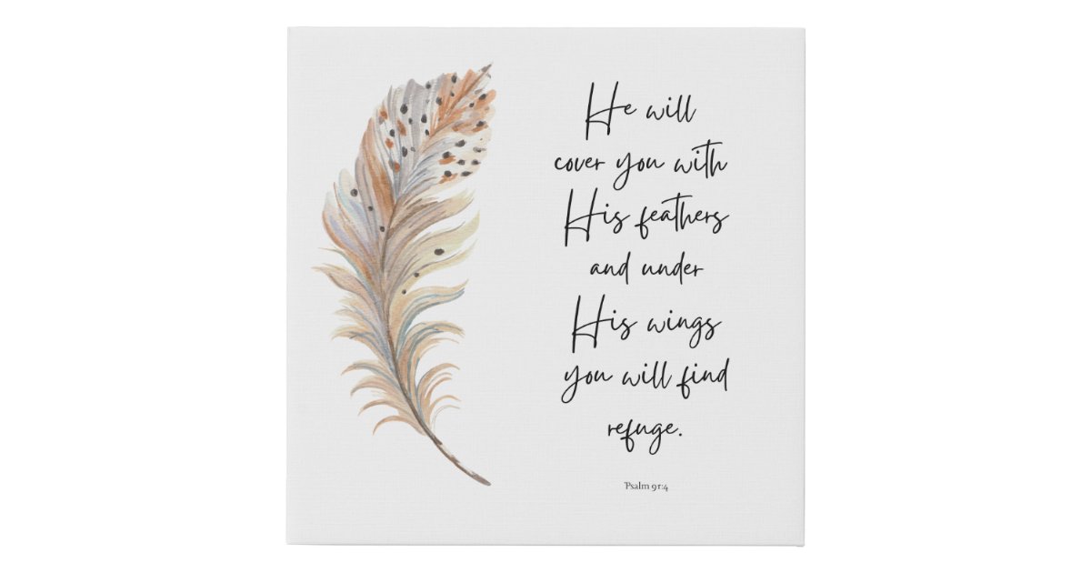 Psalm 91:4 | Scripture Wall Art | White Canvas | Zazzle