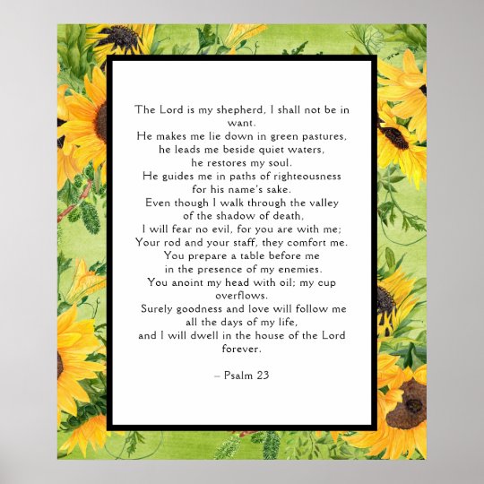 Psalms 23 Golden Sunflowers Border Poster | Zazzle.co.uk