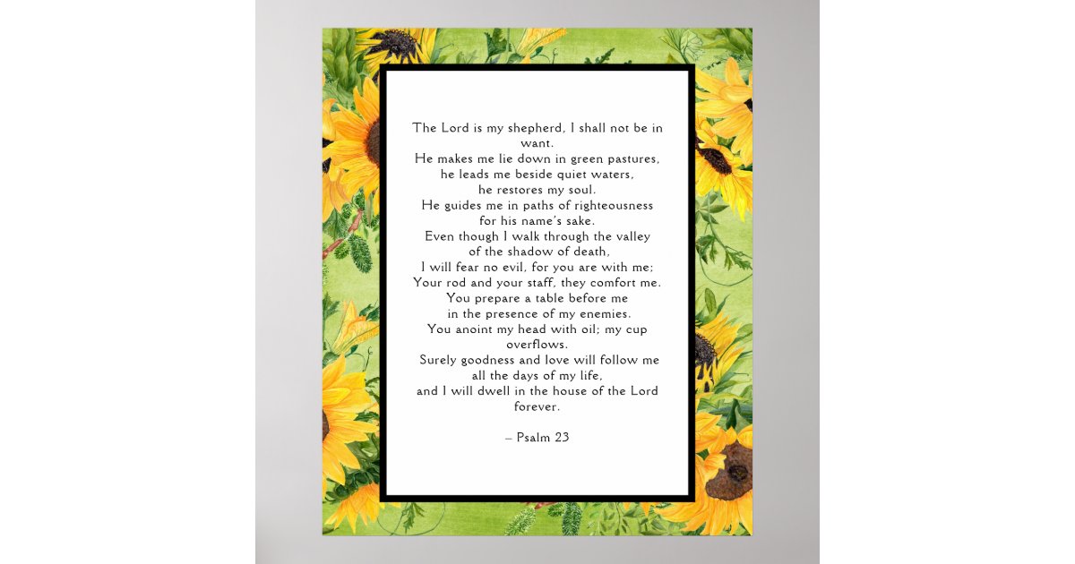 Psalms 23 Golden Sunflowers Border Poster | Zazzle