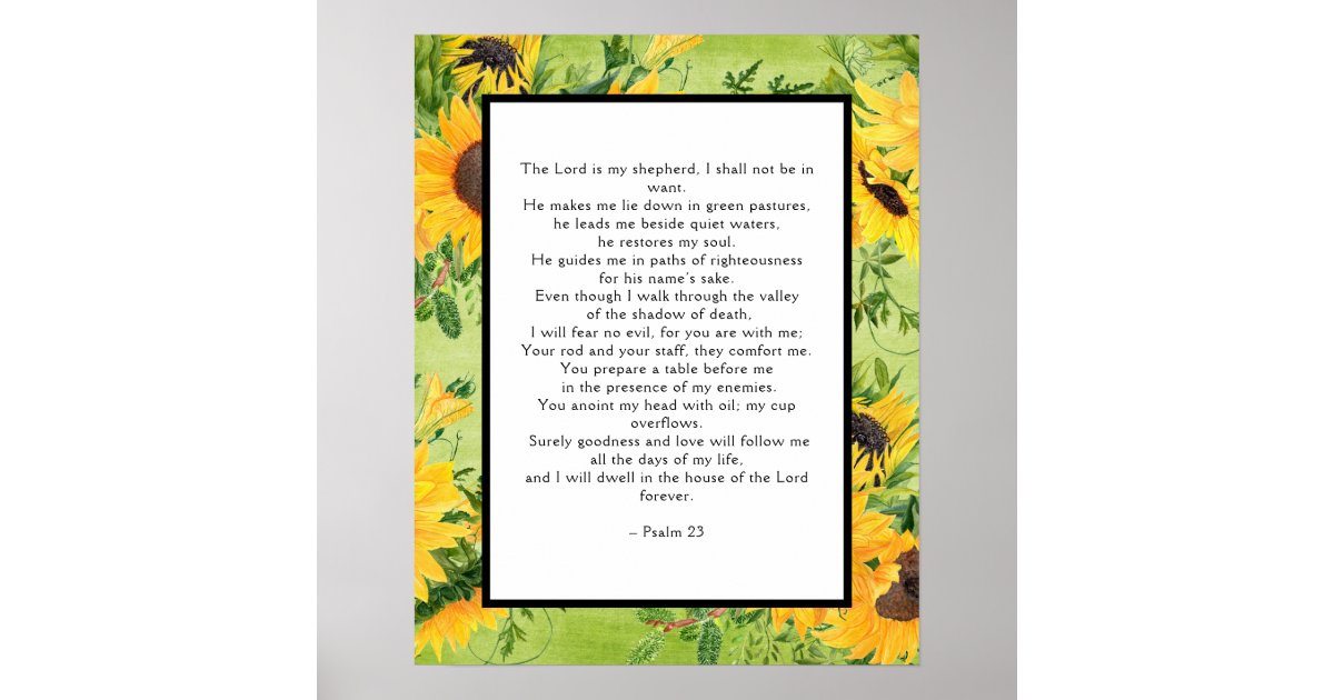 Psalms 23 Golden Sunflowers Border Poster | Zazzle