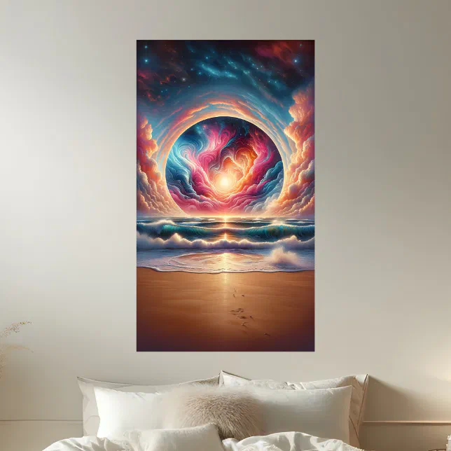 Psychedelic Celestial Sunset Beach Landscape Poster | Zazzle