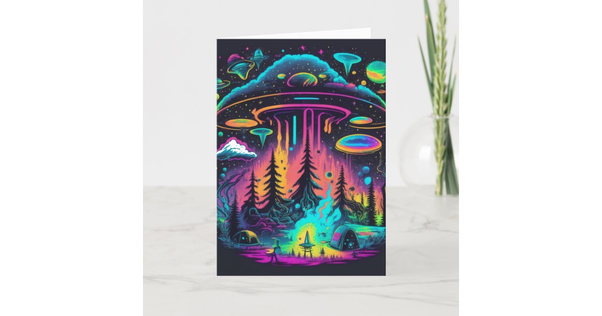 Psychedelic UFO Fantasy Art Birthday Card | Zazzle