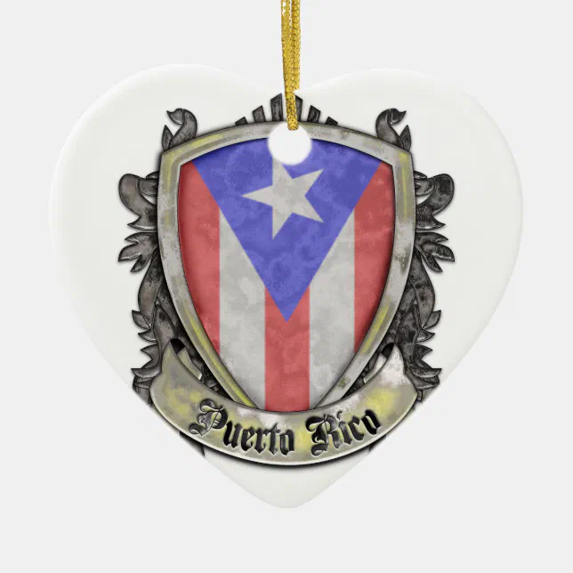 Puerto Rico Flag - Shield Crest Ceramic Tree Decoration | Zazzle